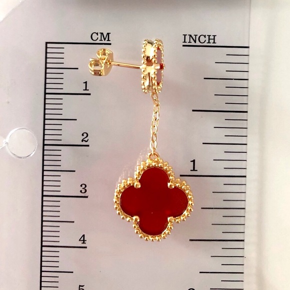 Jewelry | Red Carnelian Quatrefoil Clover Drop Gold Earrings | Poshmark